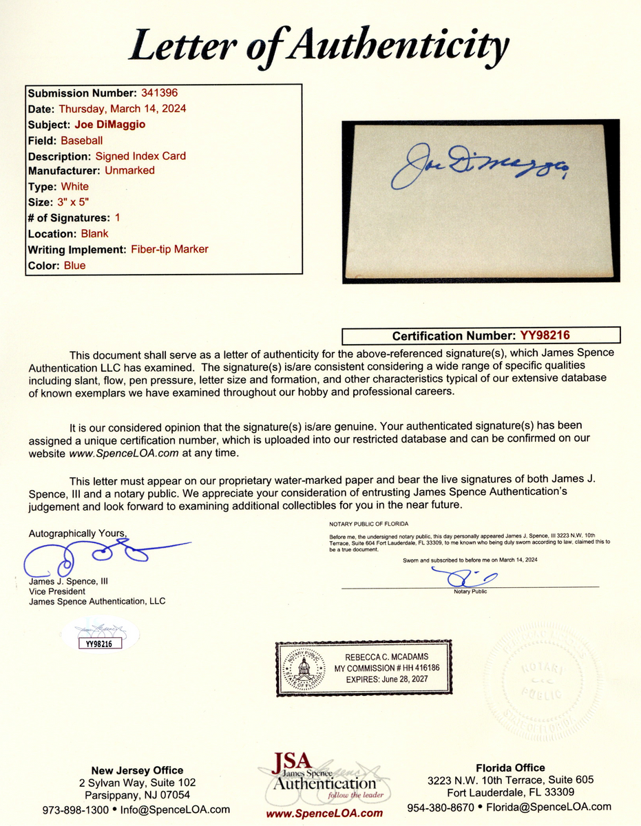 Joe DiMaggio with Marilyn Monroe and a JSA Authenticated Signature of – Millionaire Gallery
