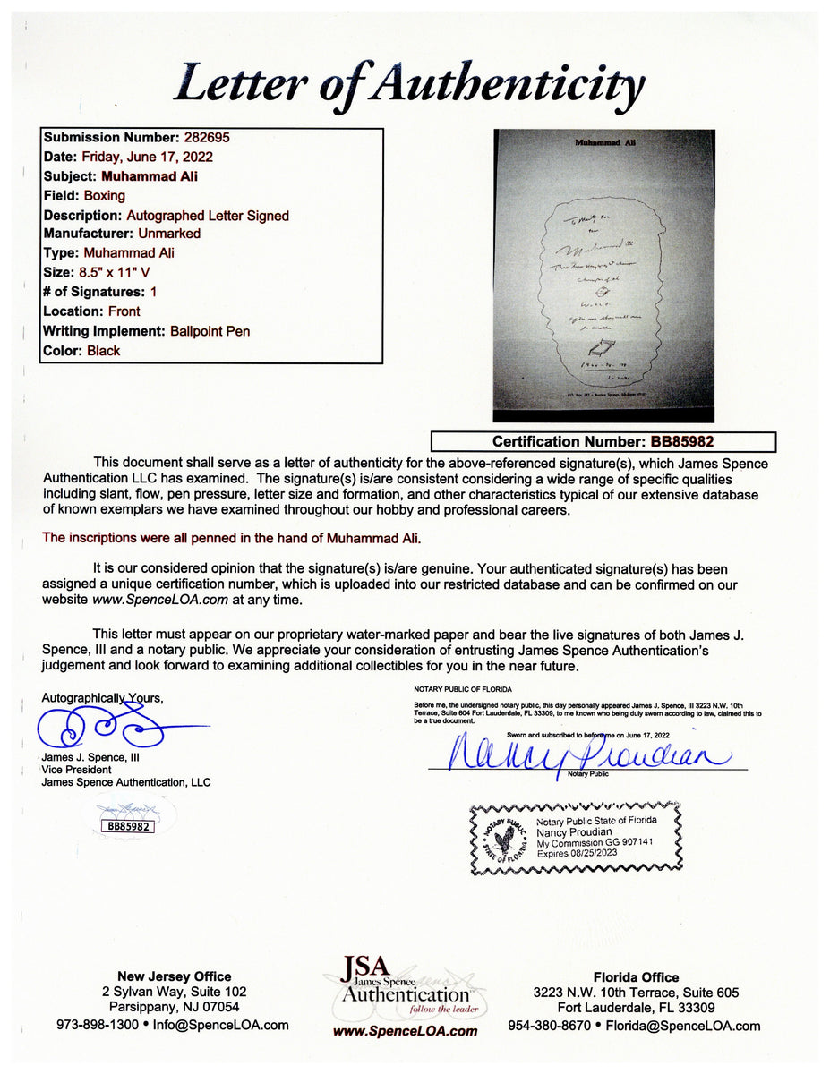 Muhammad Ali JSA Authenticated Signed Letter – Millionaire Gallery