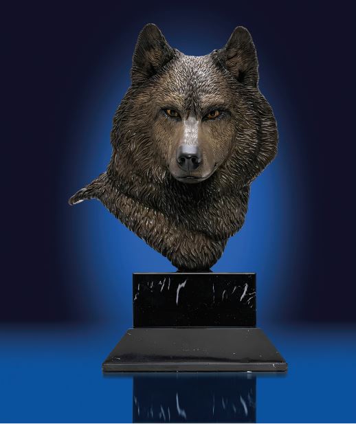 Alpha Wolf Grey Bronze Statue by artist Bill Toma – Millionaire Gallery