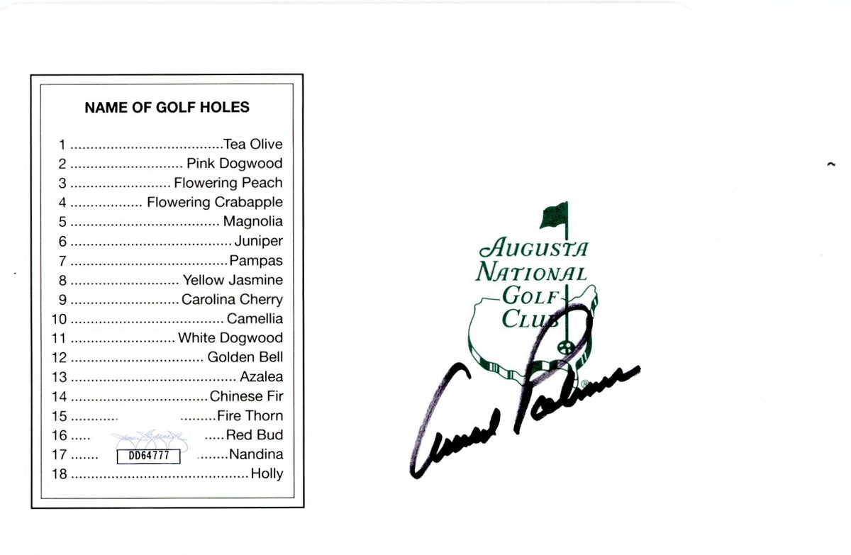 Arnold Palmer Signed Masters Score Card and Flag. JSA Authenticated ...