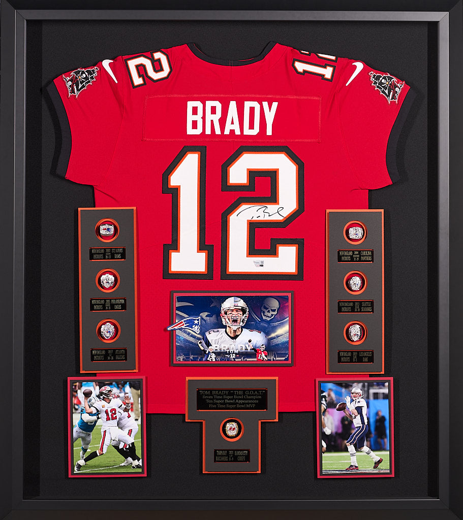 Tom Brady The Goat Signed Jersey And Replica Super Bowl Championship