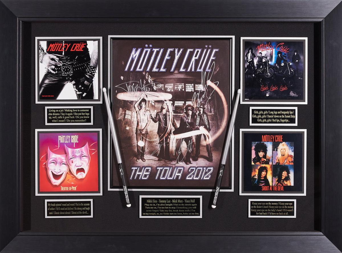 Motley Crue Signed Poster with photos and engraved plaques. Beckett Au ...