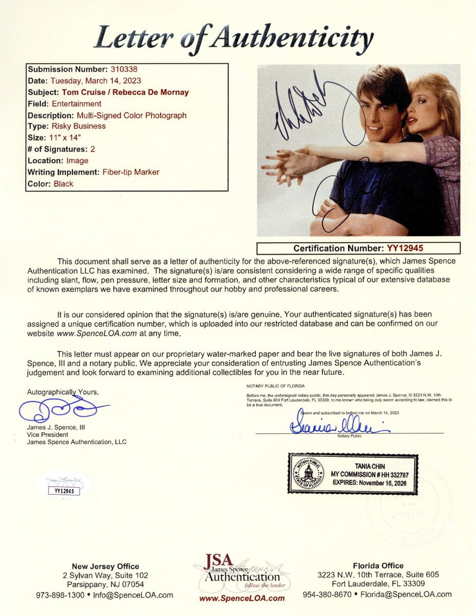 Risky Business with JSA Authenticated Signatures by Tom Cruise and Reb ...