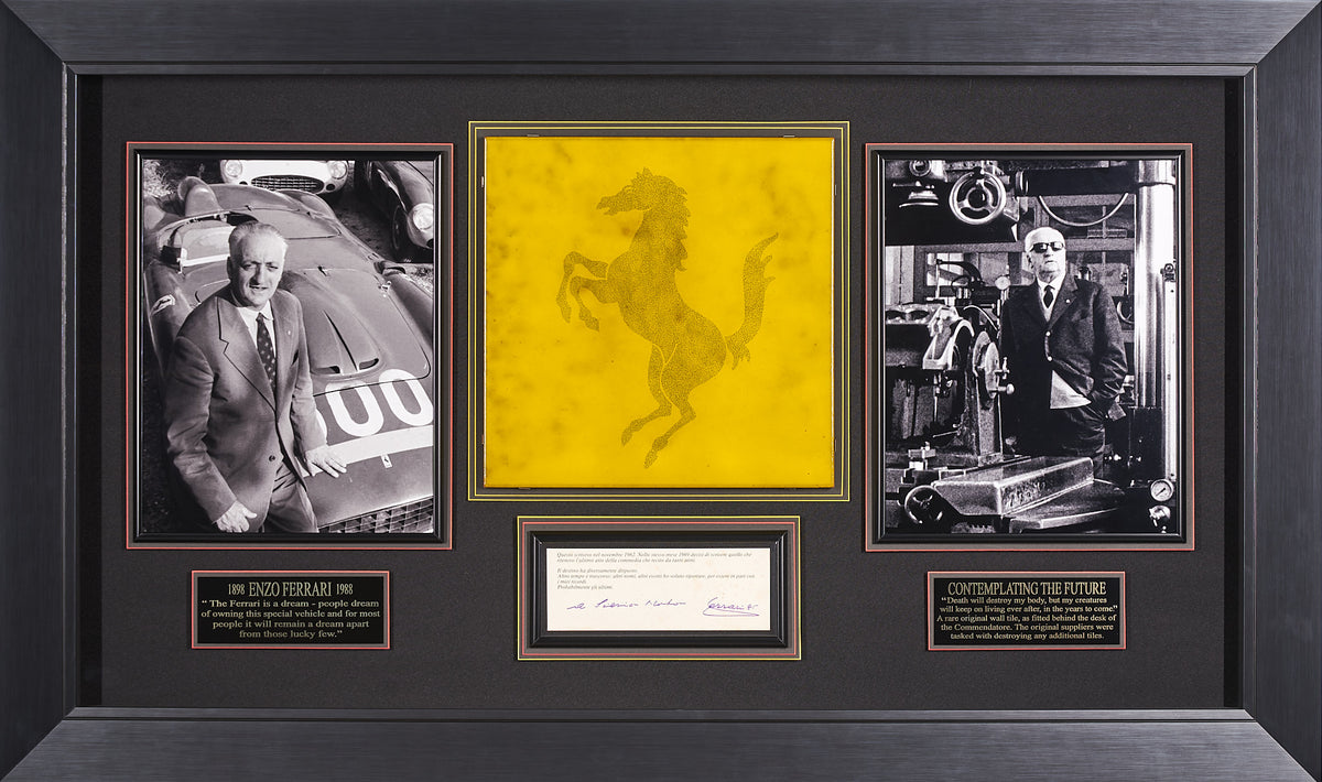 Enzo Ferrari with Tile from his office and JSA Authenticated Signed Do ...