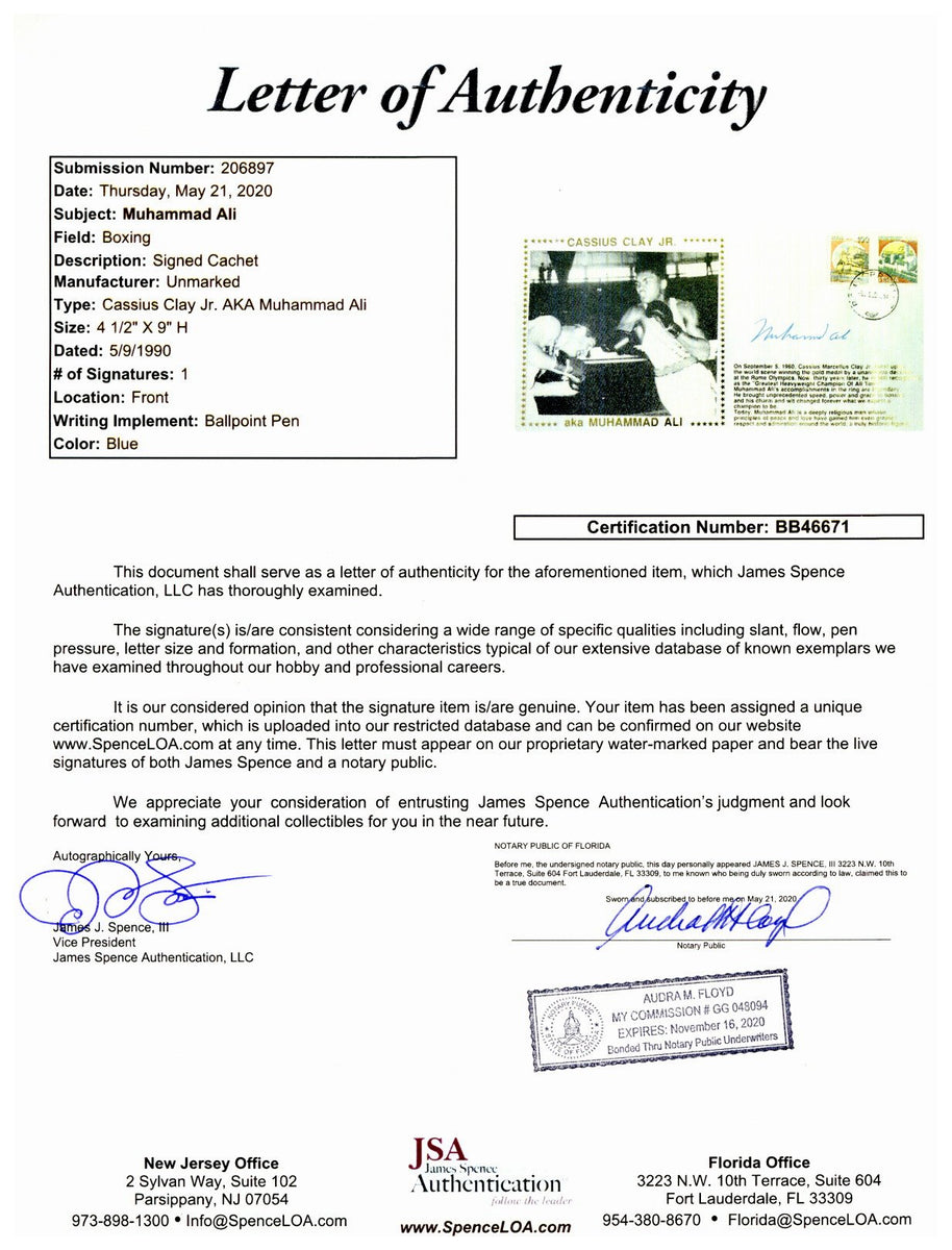 Muhammad Ali training underwater in a pool with a Signed Cachet - JSA ...