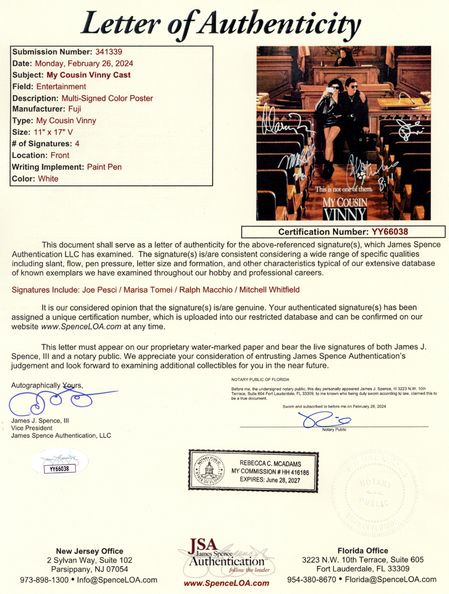 My Cousin Vinny Movie Poster with Cast Signatures - 29"x41" - M47986 ...