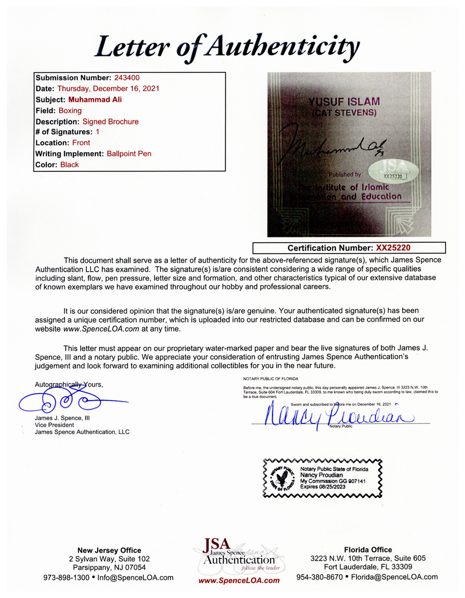 Muhammad Ali Training Underwater in Pool with Signed Pamphlet - 26"x32 ...