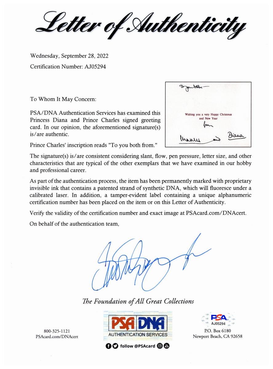 Prince Charles and Princess Diana Authenticated Signatures on Christma ...