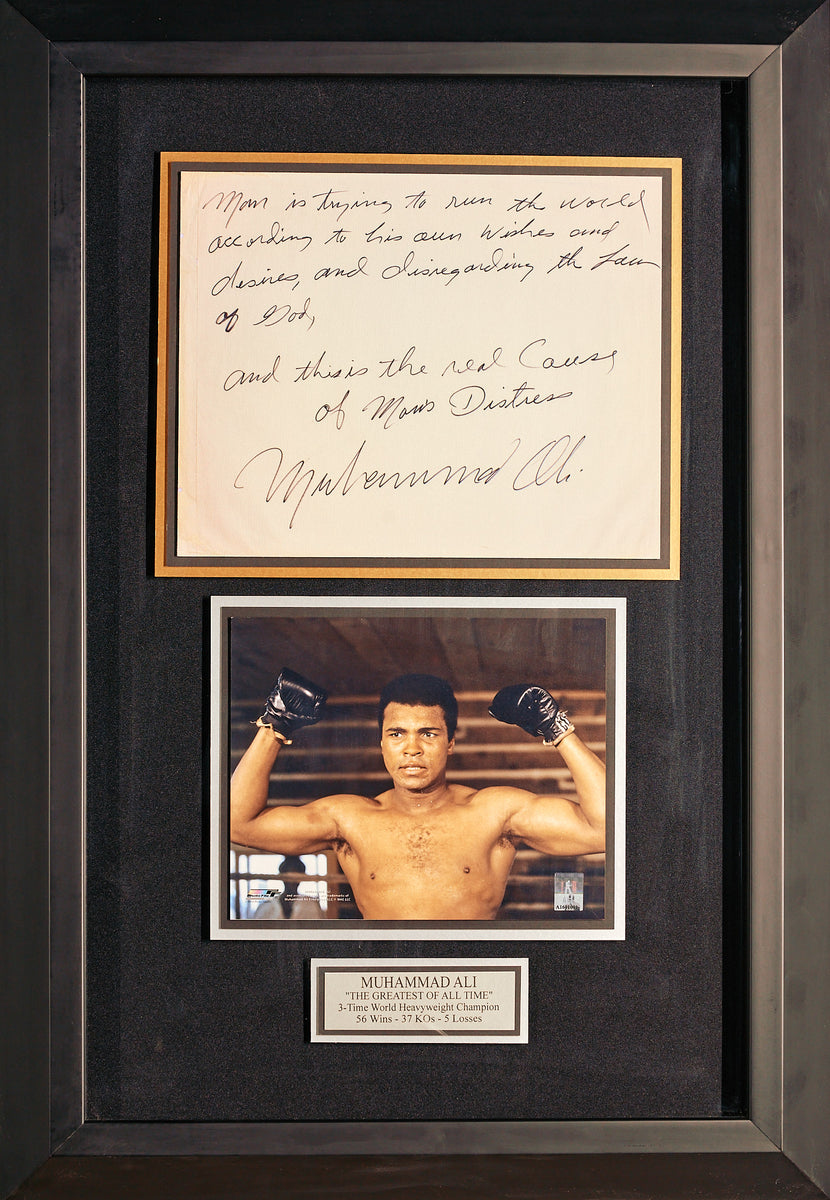 Muhammad Ali with Replica print of handwritten note by Ali - "Cause of ...